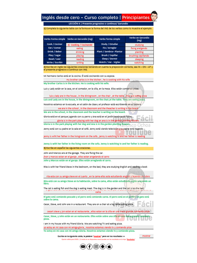 Lección 4 - Presente Progresivo o Continuo - Gerundio | PDF | Tipología ...