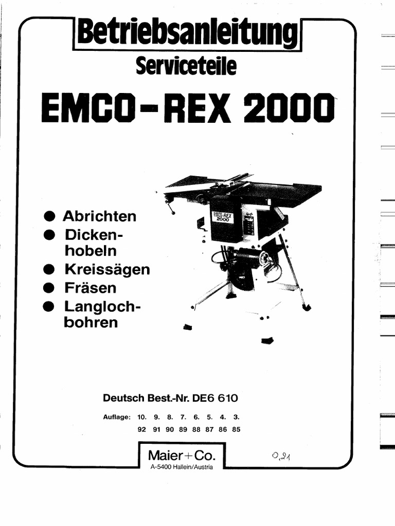 Emco Rex 2000-Betriebsanl | PDF