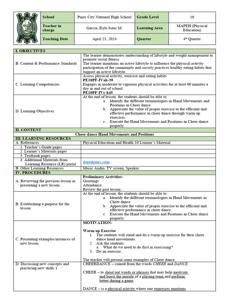 LP - Cheer Dance Hand Movements and Positions | PDF | Cheerleading | Dances