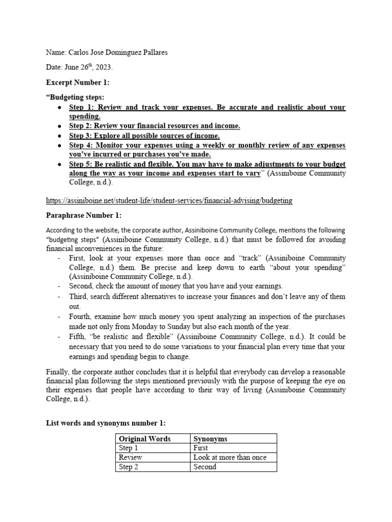 Excerpts VS Paraphrase Part | PDF | Résumé | Expense