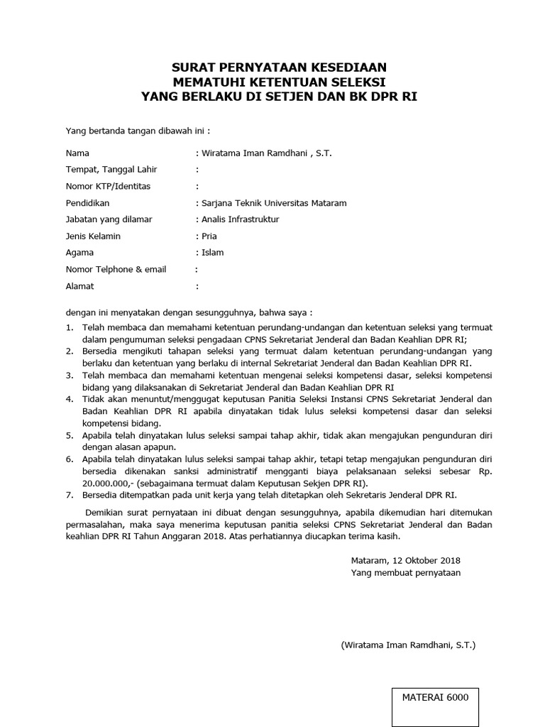 Contoh-Surat-Pernyataan-Kesediaan DPR | PDF