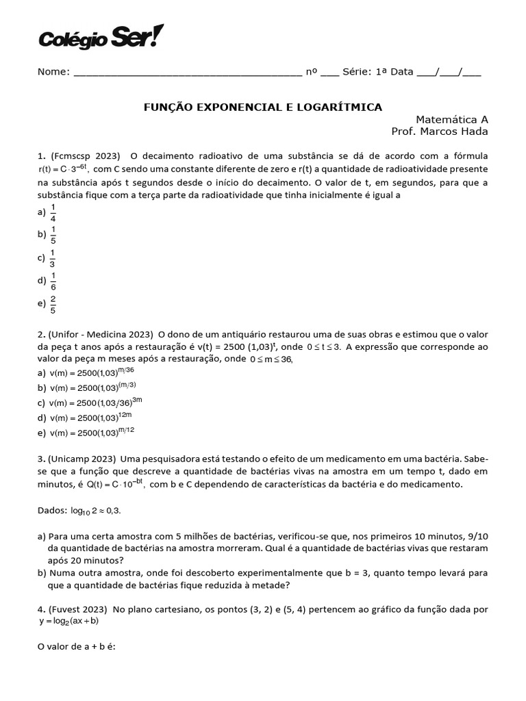 Lista - Funão Exponencial e Logarítmica | PDF | Radioatividade | Terremotos