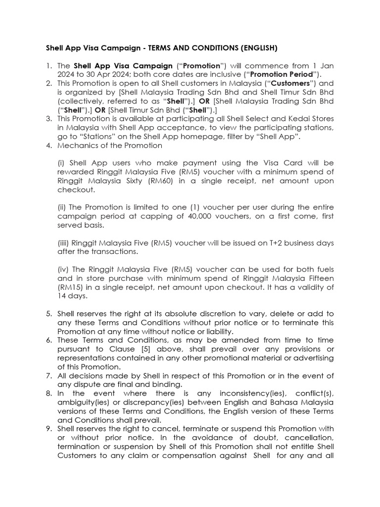Shell App Visa Promo for Malaysians | PDF | Damages | Legal Liability