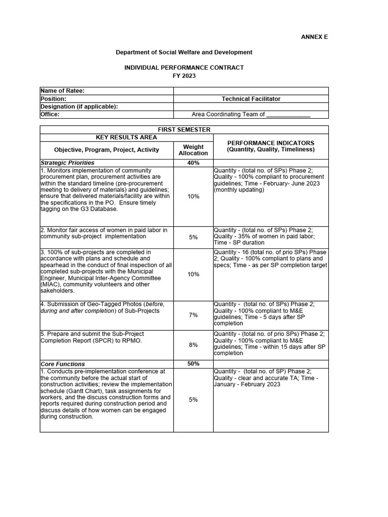 2023 Individual Performance Contract Template | PDF | Procurement ...