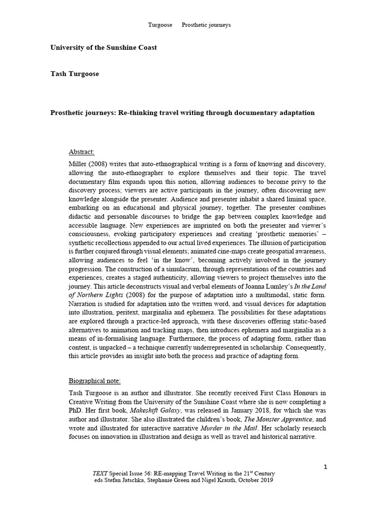 25415 Prosthetic Journeys Re Thinking Travel Writing Through ...