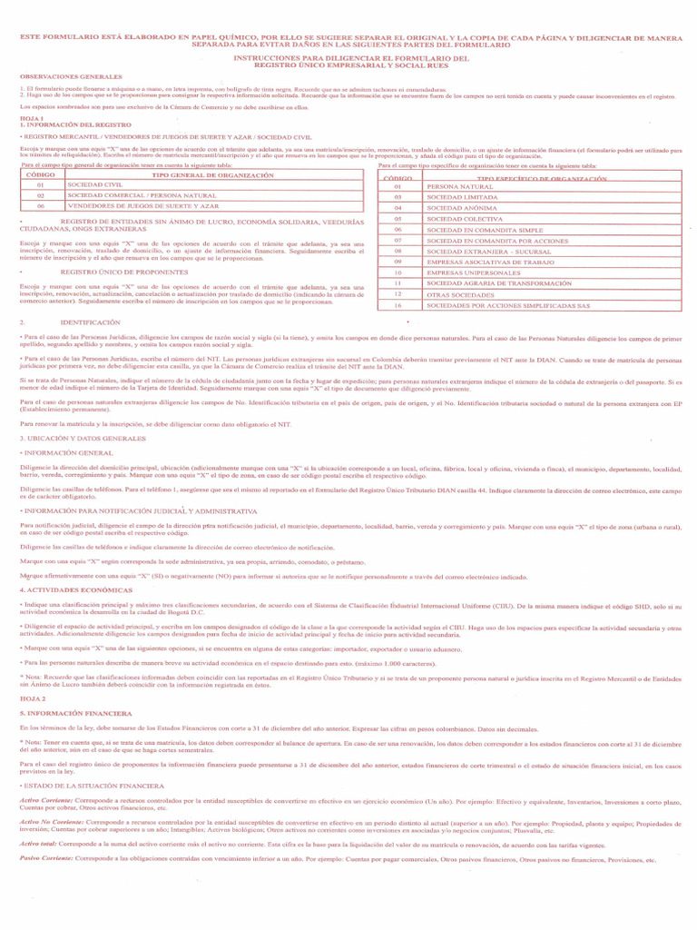 Formulario RUES | PDF