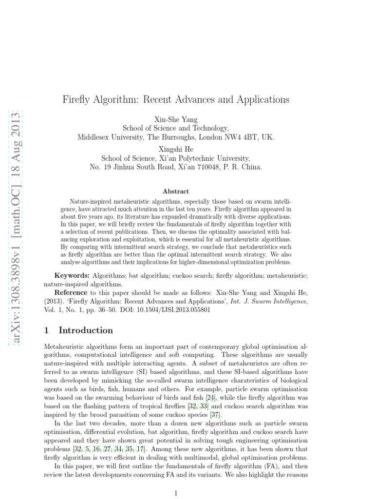 Firefly Algorithm Pdf Metaheuristic Algorithms