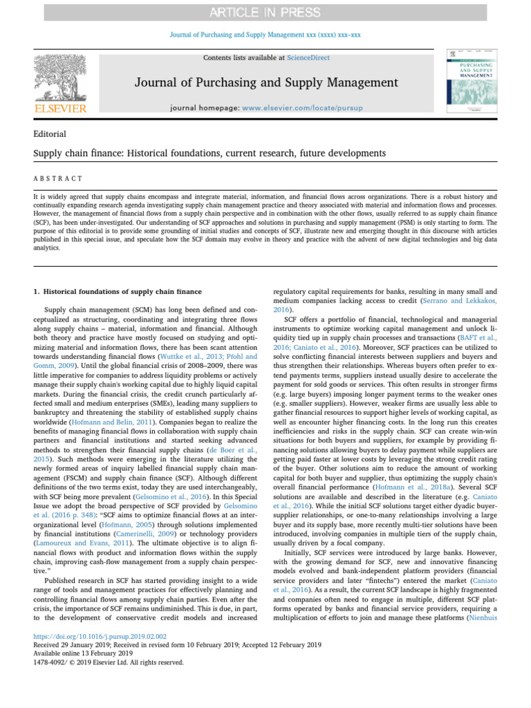 Journal of Purchasing and Supply Management | PDF | Supply Chain ...