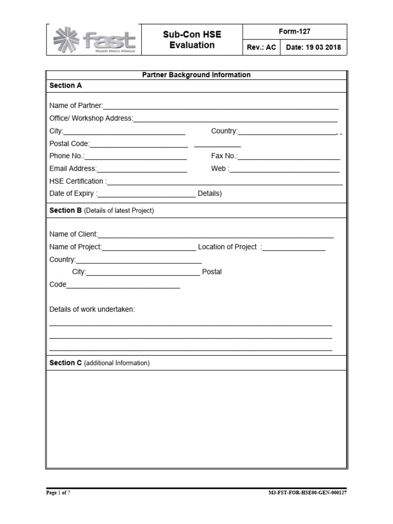 Subcontractor HSE Evaluation Form | PDF | Occupational Safety And ...