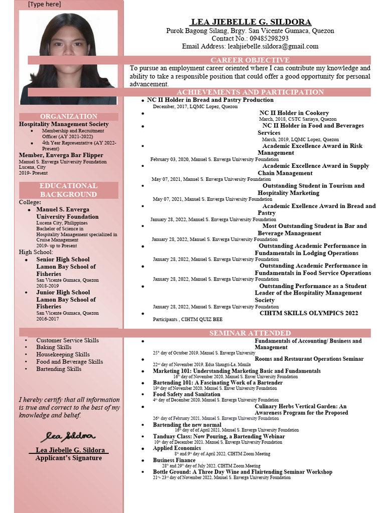 Hospitality Career Portfolio | PDF