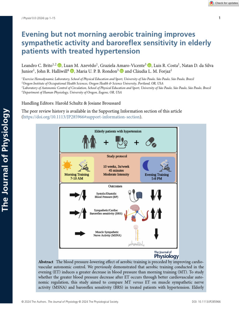 Evening But Not Morning Aerobic Training Improves Sympathetic Activity ...