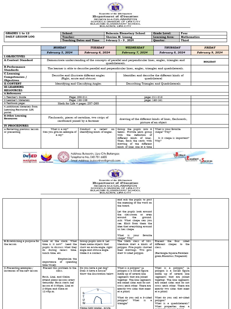 DLL - Math Q3 Week 2 | PDF | Shape | Rectangle