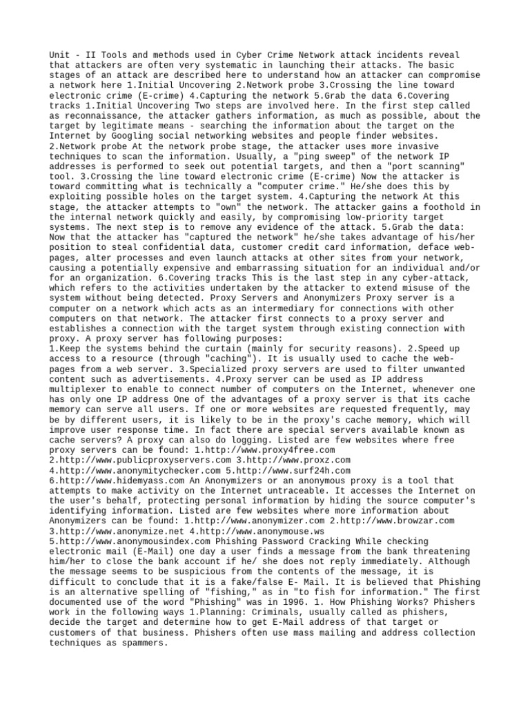 Unit - II Tools and methods used in | PDF | Proxy Server | Computer Virus