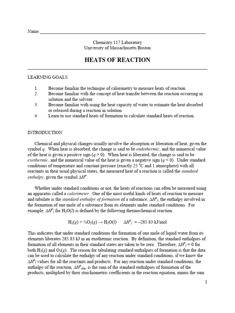 Heat of Reaction Sum 2011 | PDF | Heat | Chemical Reactions