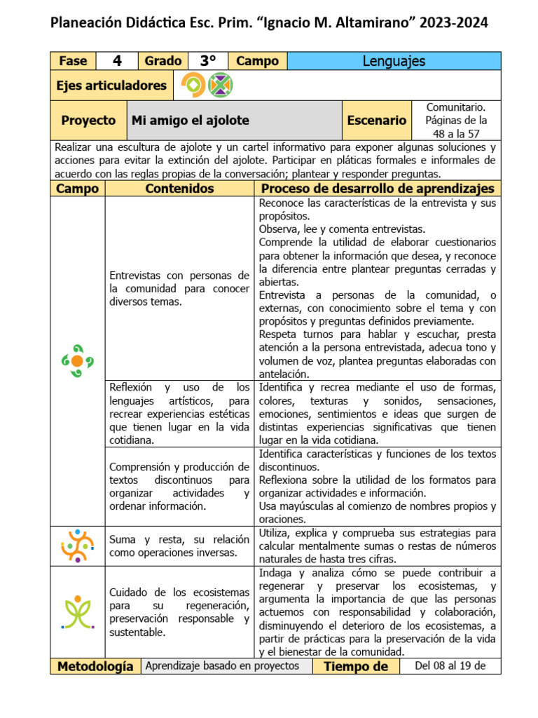 Proyecto Mi Amigo El Ajolote 3 Grado Pdf Cuestionario