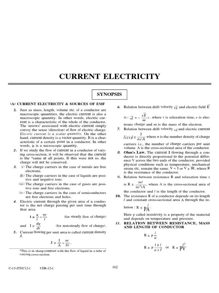 Current Electricity | PDF | Electrical Resistivity And Conductivity | Electric Current