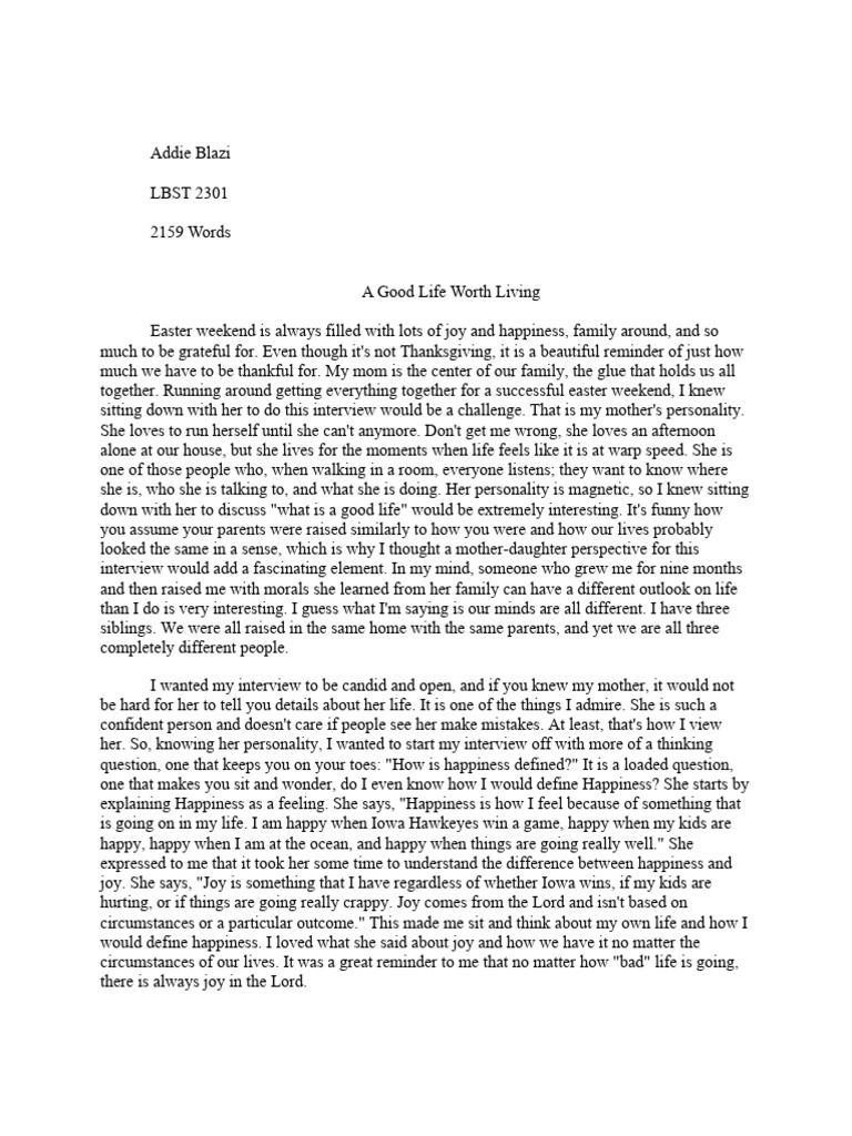 Interview Paper - Addie Blazi | Download Free PDF | Happiness | Love