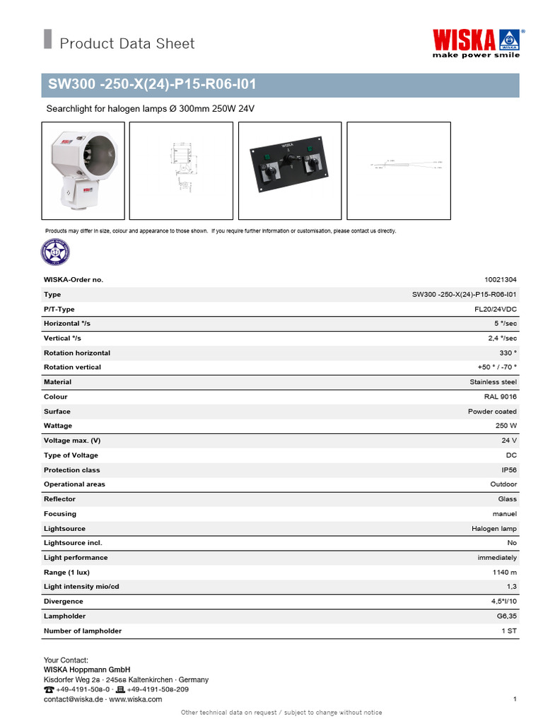 SW300 - 250-X (24) - P15-R06-I01: Product Data Sheet | PDF | Mirror ...