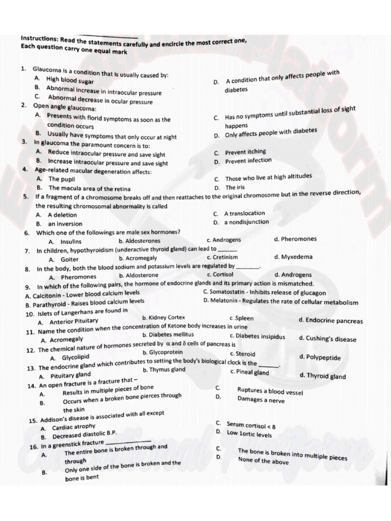 Pathophysiology 4th Semester BSN Past Paper 2017 by KMU, Educational Platform-1 | PDF