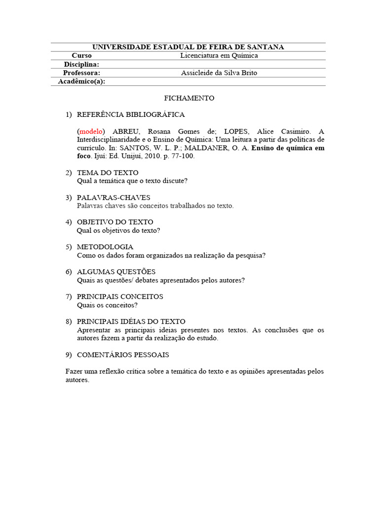 Fichamento Modelo Uefs | PDF