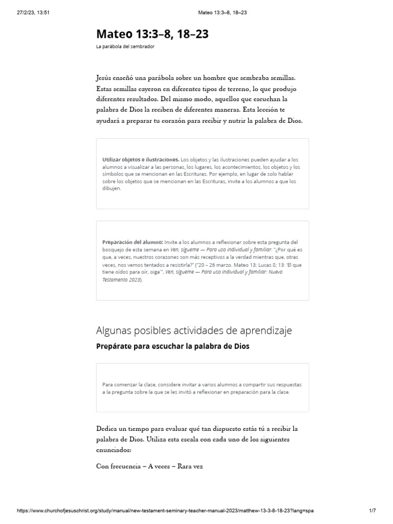 La Parábola del Sembrador en Mateo 13 | PDF | Parábolas de Jesús ...