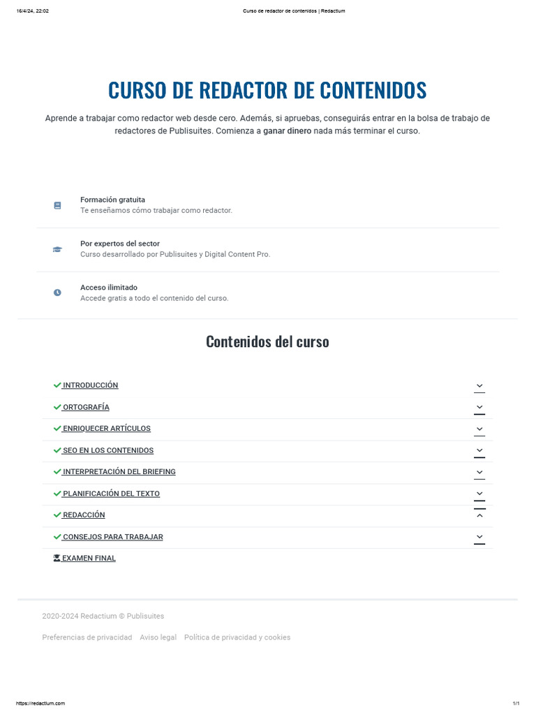 Curso de Redactor de Contenidos - Redactium | PDF