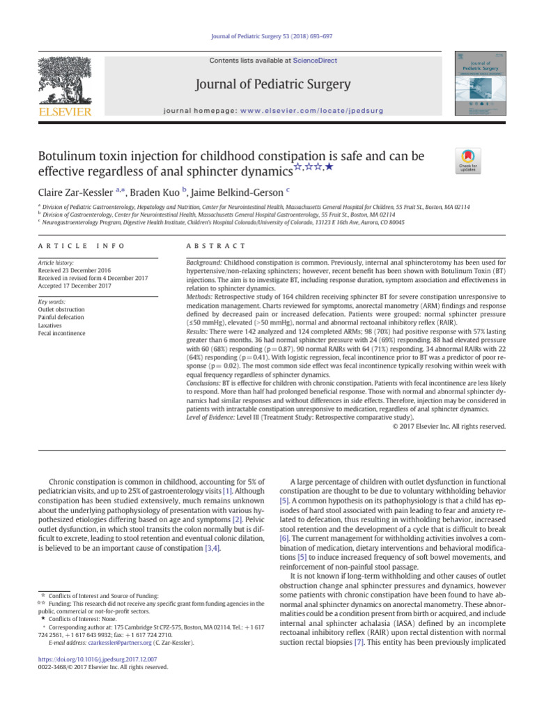Botulinum toxin injection for childhood constipation is safe and can be ...
