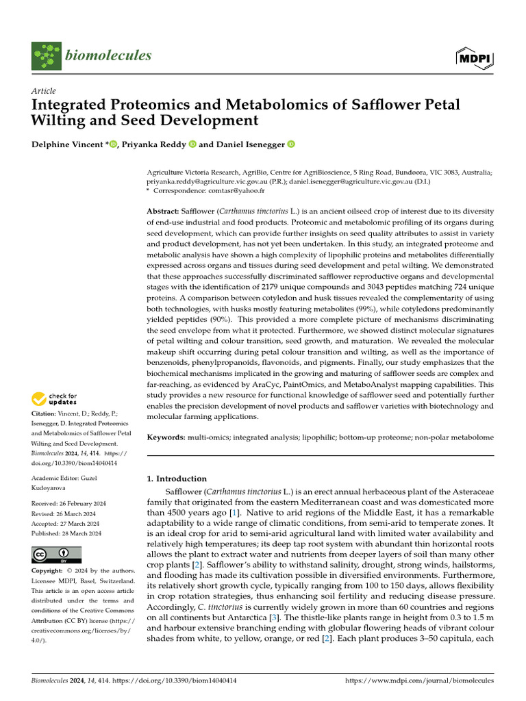Integrated Proteomics and Metabolomics of Safflower Petal Wilting and Seed Development | PDF ...