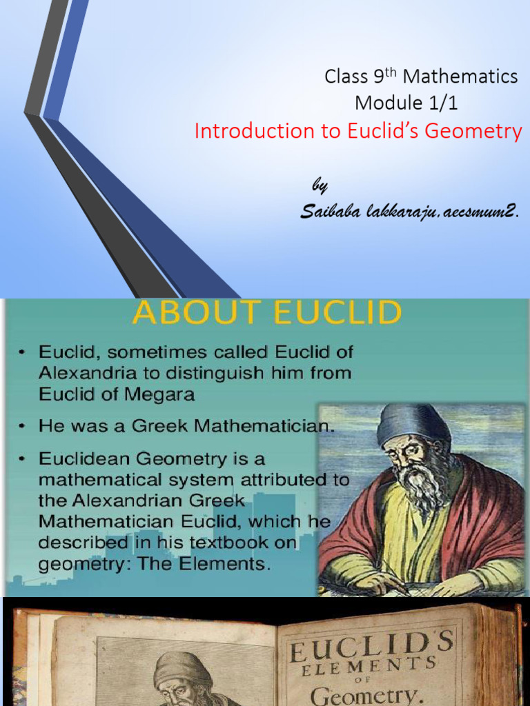 Class 9, Maths, Euclid's Geometry, Saibaba, PPT, Module One by One | PDF | Line (Geometry ...