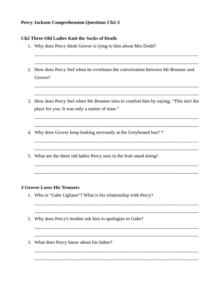 Percy Jackson Ch2-3 Comprehension Questions | PDF