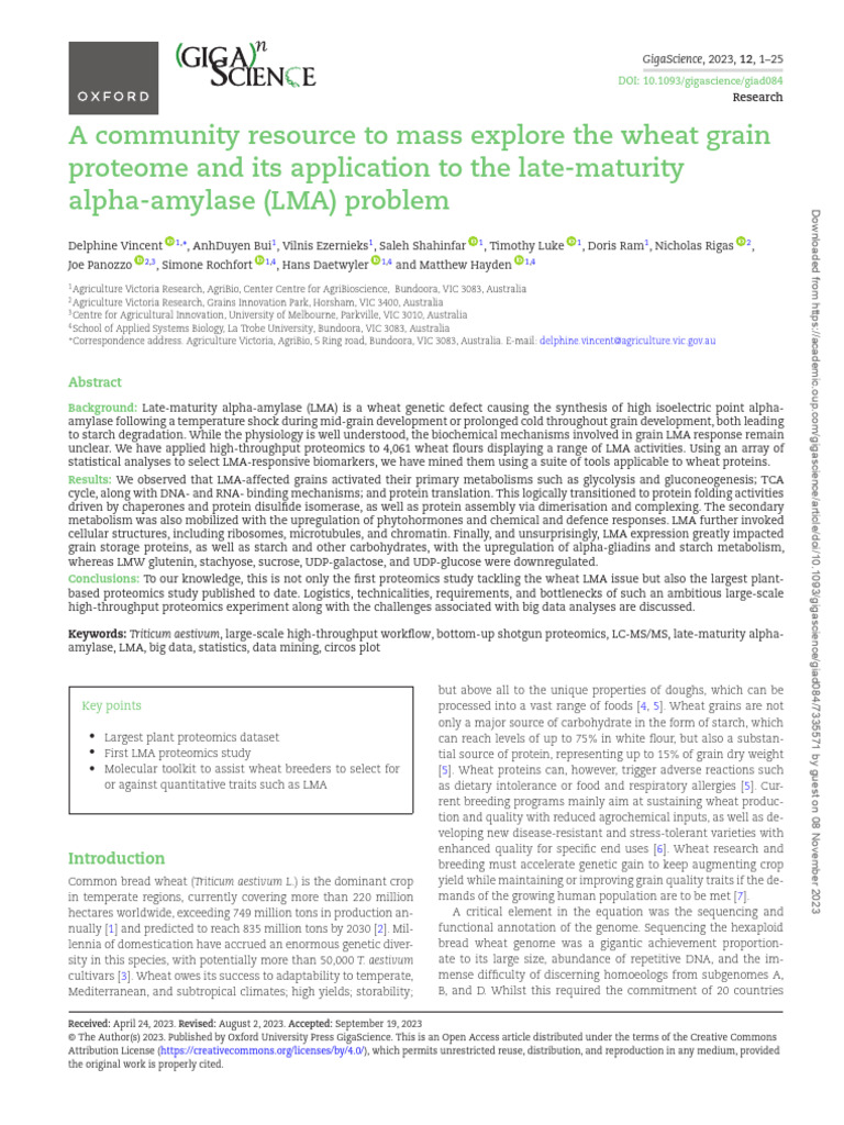 A community resource to mass explore the wheat grain proteome and its application to the late ...
