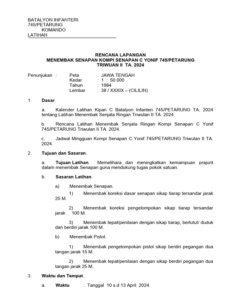 Rencana Latihan Menembak Yonif 745 | PDF
