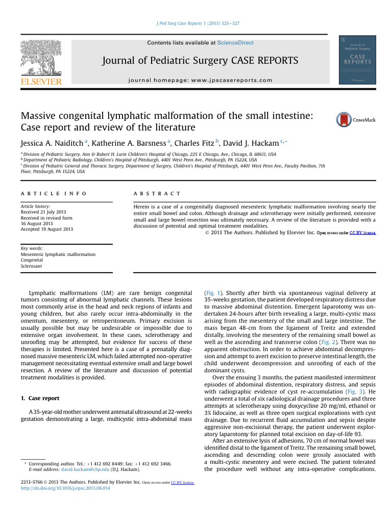 Massive Congenital Lymphatic Malformation of The SM - 2013 - Journal of ...