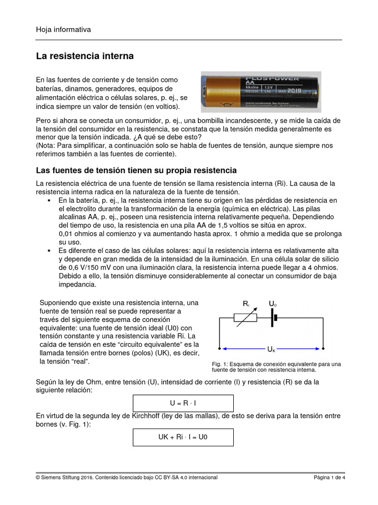 Resistencia Interna en Fuentes de Tensión | PDF | Resistencia Eléctrica ...