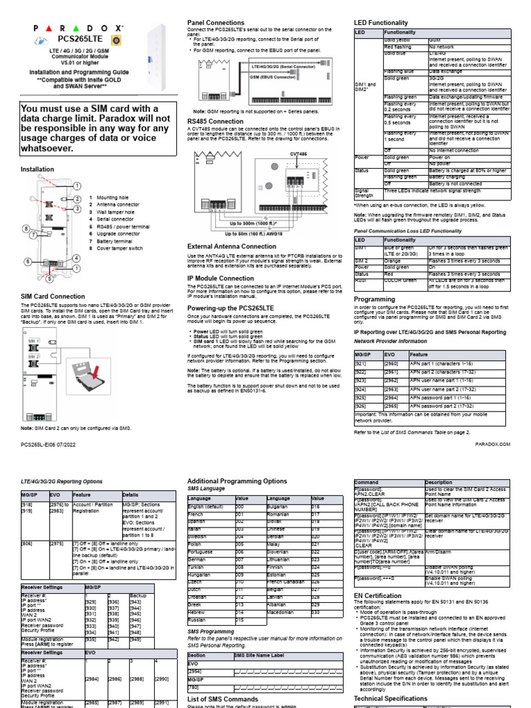 PCS265LTE Installation Guide | PDF | 4 G | Gsm