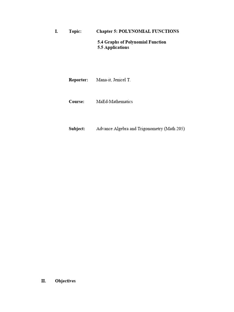 Graphs of Polynomial Functions and Applications - Mana-It | PDF ...