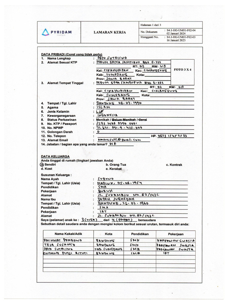 Form Lamaran Kerja | PDF