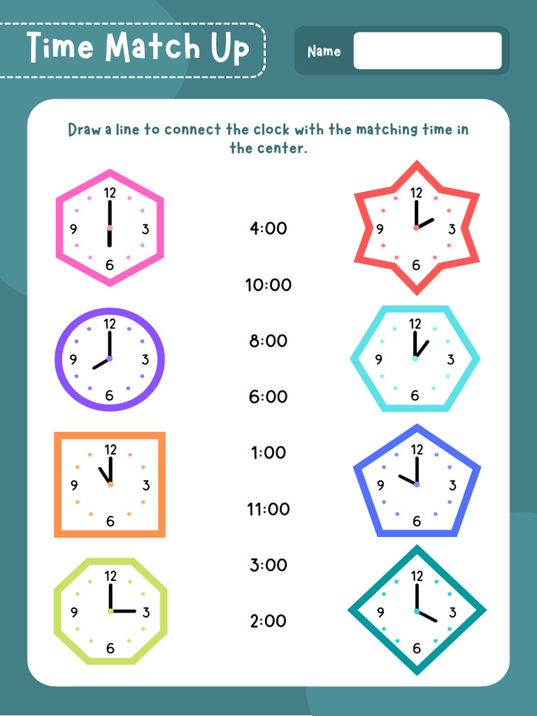 Colorful Simple Time Match Up Worksheet | PDF | Clock | Information And ...