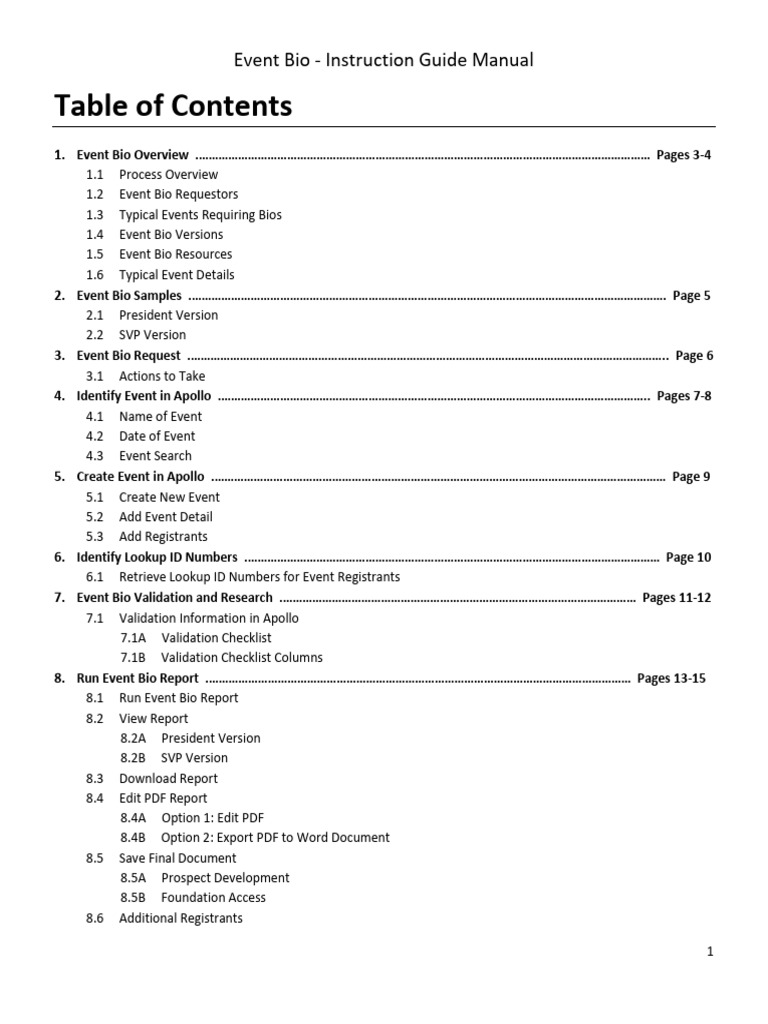 event bio project management instruction guide manual | PDF | Microsoft Word | Computing