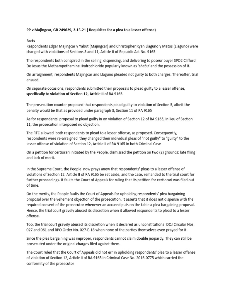 Case Digest Crimpro Arraignment and Pre Trial | PDF | Plea | Plea Bargain