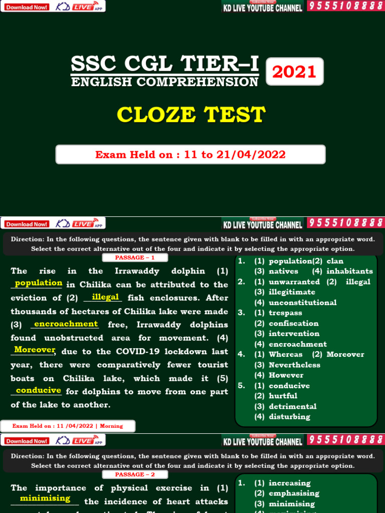 SSC CGL English Comprehension | PDF | Asana