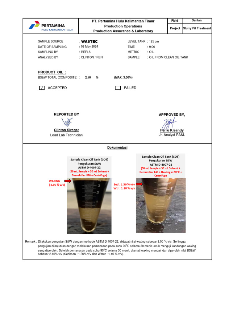 Oil Sample Analysis Report 2024 | PDF | Liquids