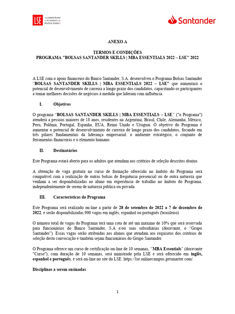 Bolsas Santander MBA Essentials 2022 | PDF | Contabilidade | Mestrado ...