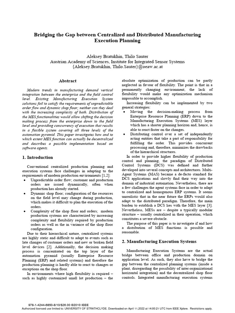 Bridging The Gap Between Centralized and Distributed Manufacturing ...