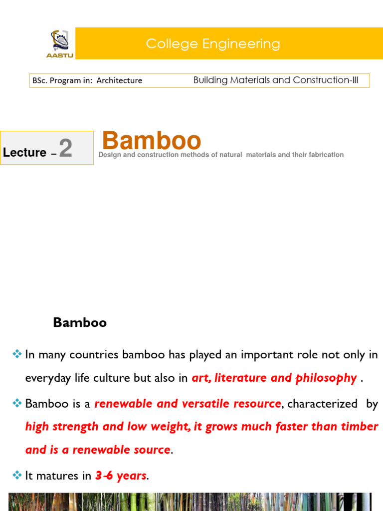 Lecture - 2 (BMC - III) Part-1 and 2 | PDF | Truss | Bamboo