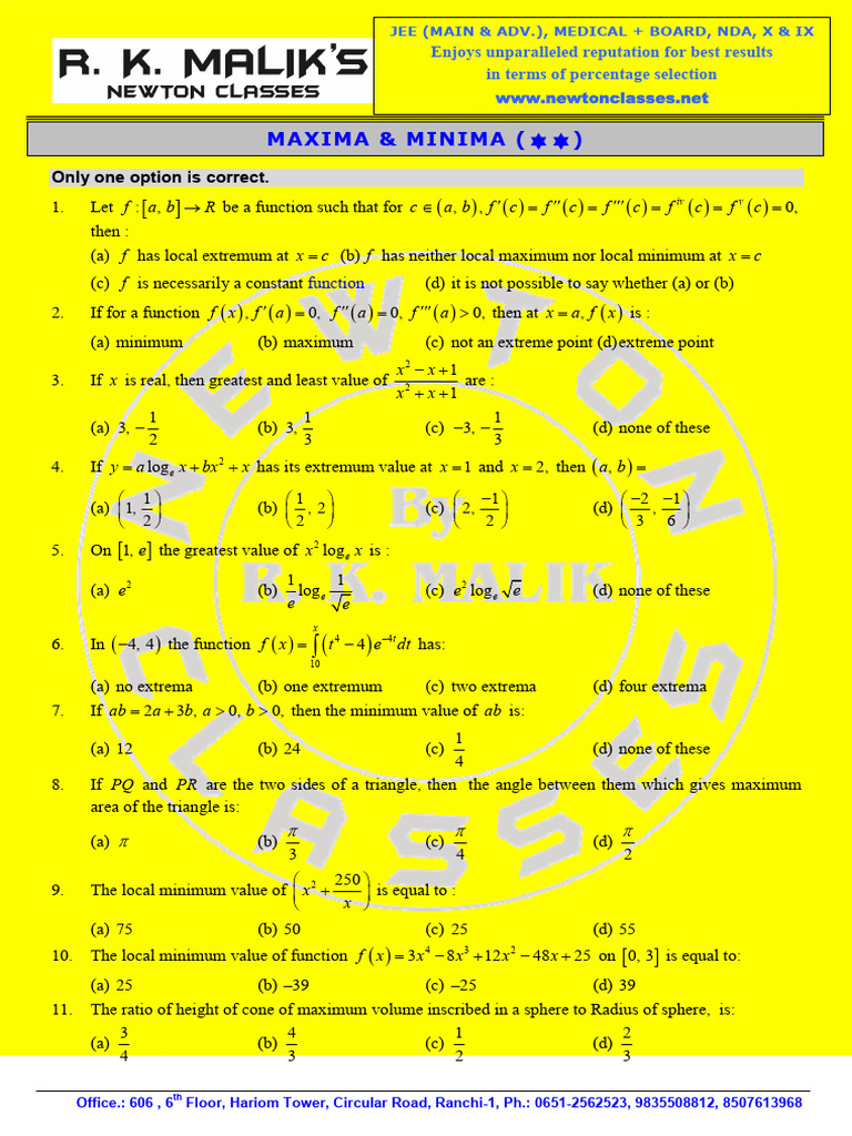 Maxima - Minima | PDF | Area | Tangent