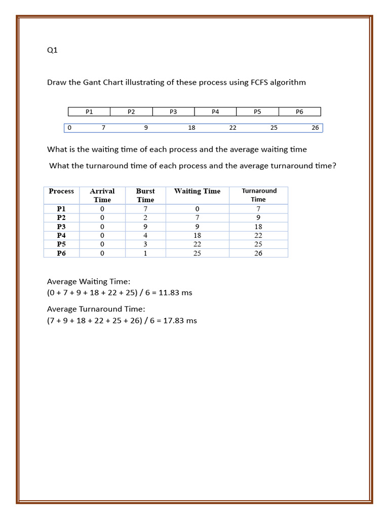FCFS Scheduling: Waiting & Turnaround Times | PDF