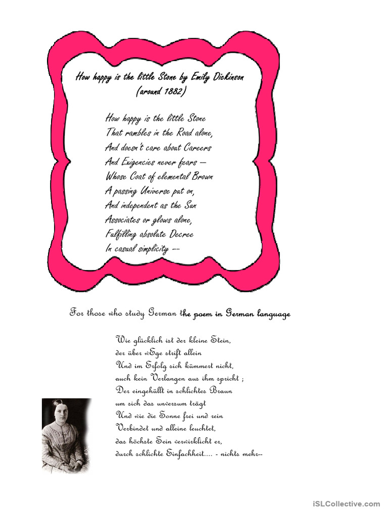 How Happy Is The Little Stone by E. Dickinson & Various Activities To ...