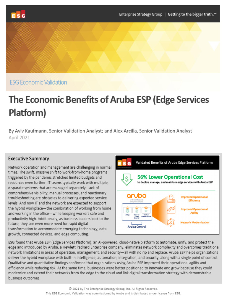 ESG Economic Validation - Aruba ESP | Download Free PDF | Cloud Computing | Computer Network