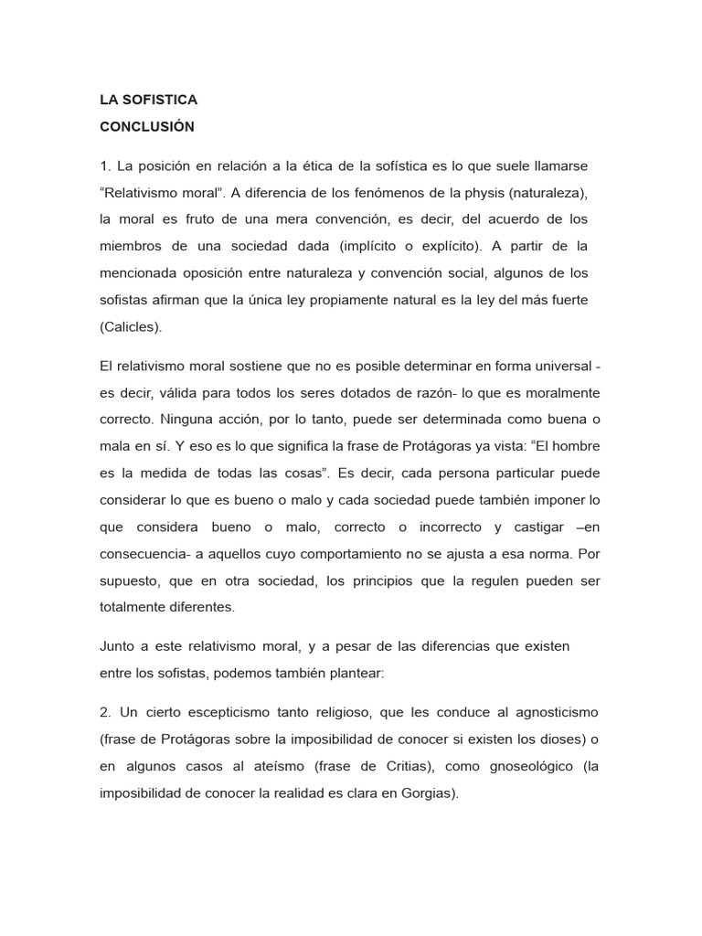 La Sofistica Conclusiones | PDF | Relativismo | Moralidad